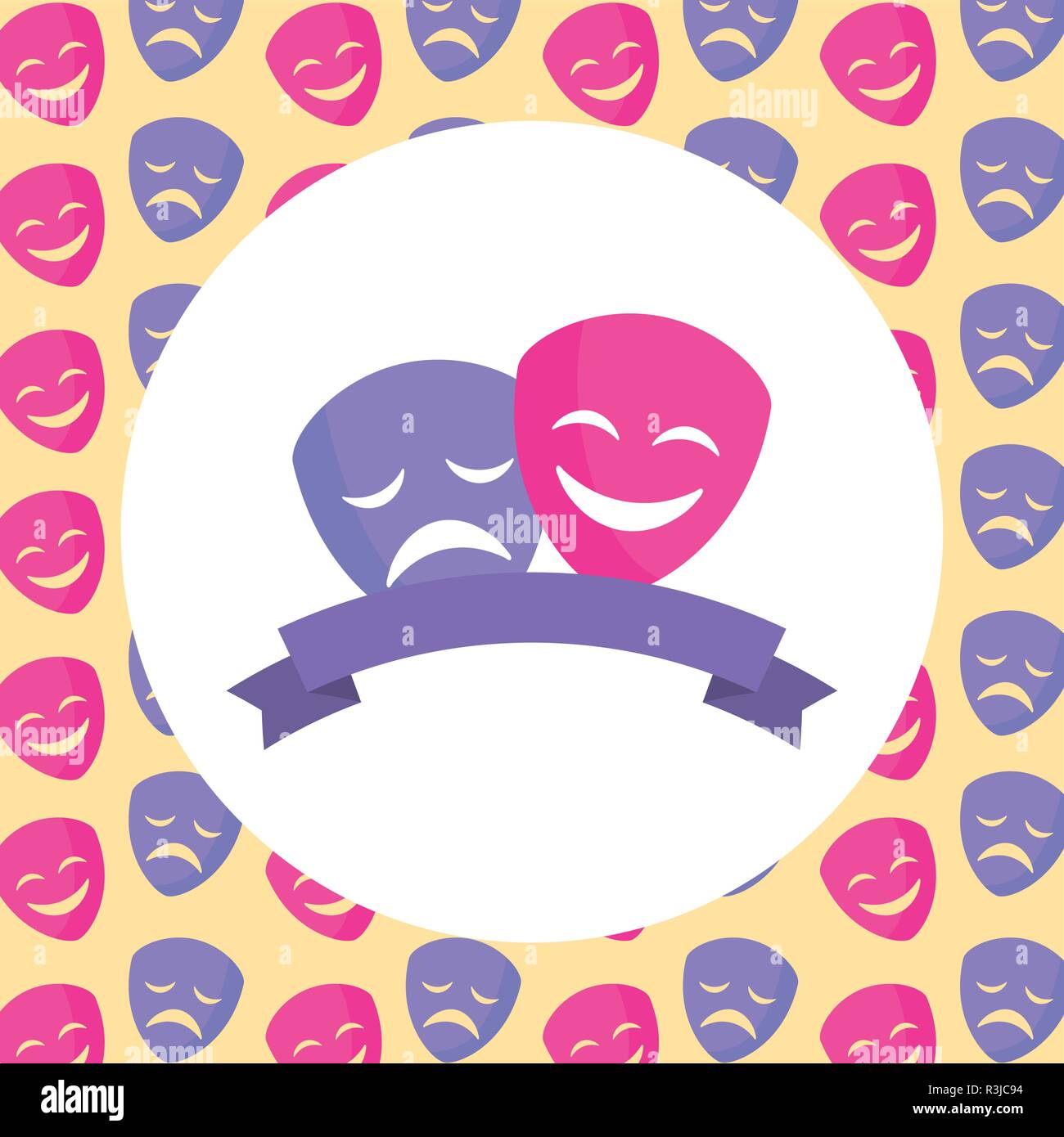 decorative ribbon with theater faces over colorful background, vector ...