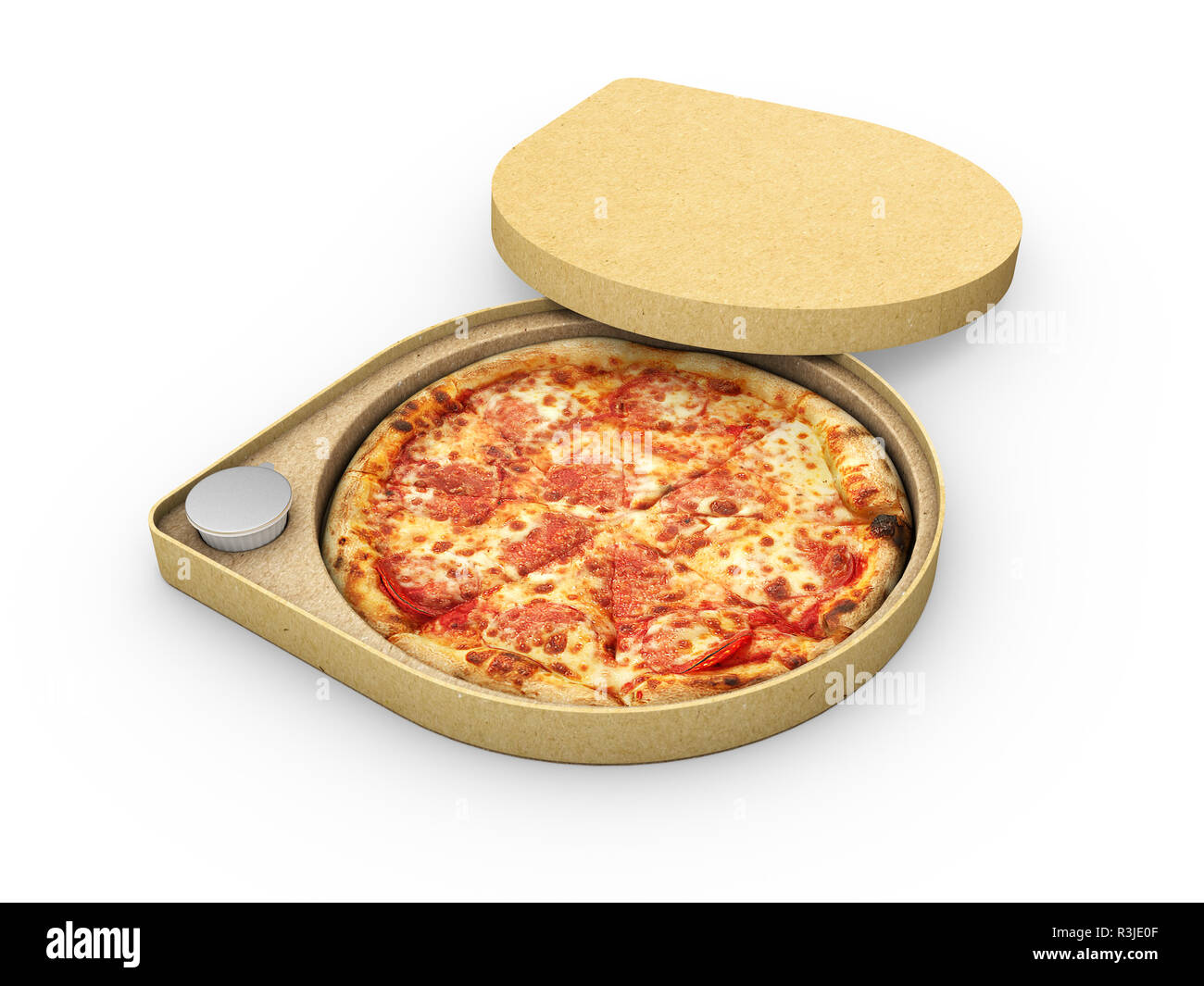 3d illustration of Pizza in a cardboard box against a white background ...