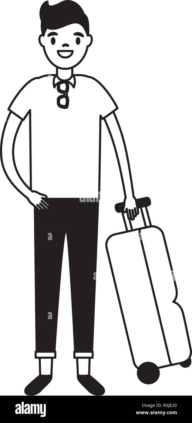 Young traveler man suitcase Stock Vector Images - Alamy