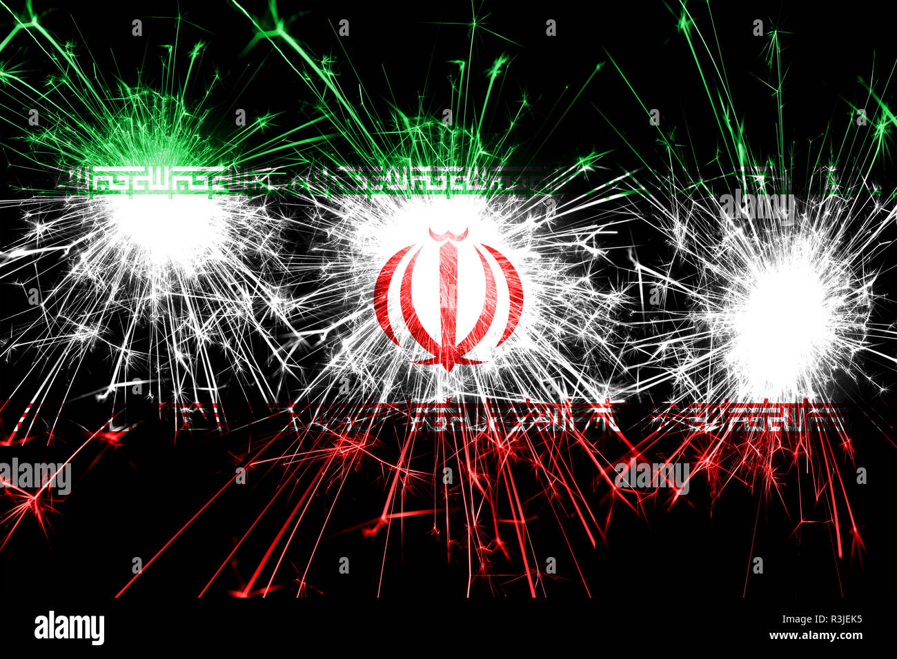 Iran fireworks sparkling flag. New Year, Christmas and National day ...