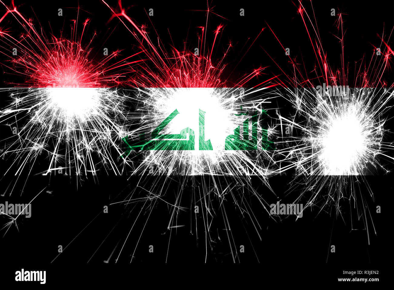 Iraq fireworks sparkling flag. New Year, Christmas and National day ...