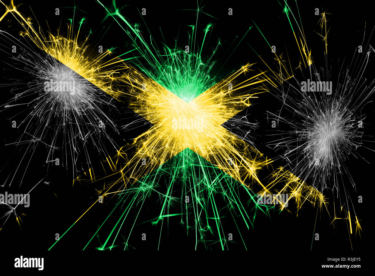 Jamaica fireworks sparkling flag. New Year, Christmas and National day ...