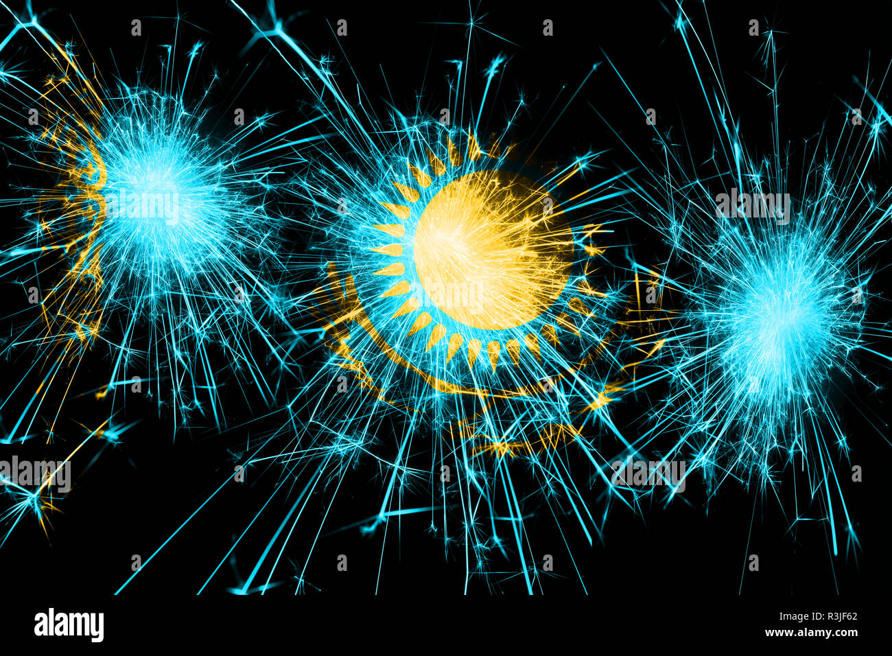 Kazakhstan fireworks sparkling flag. New Year, Christmas and National ...