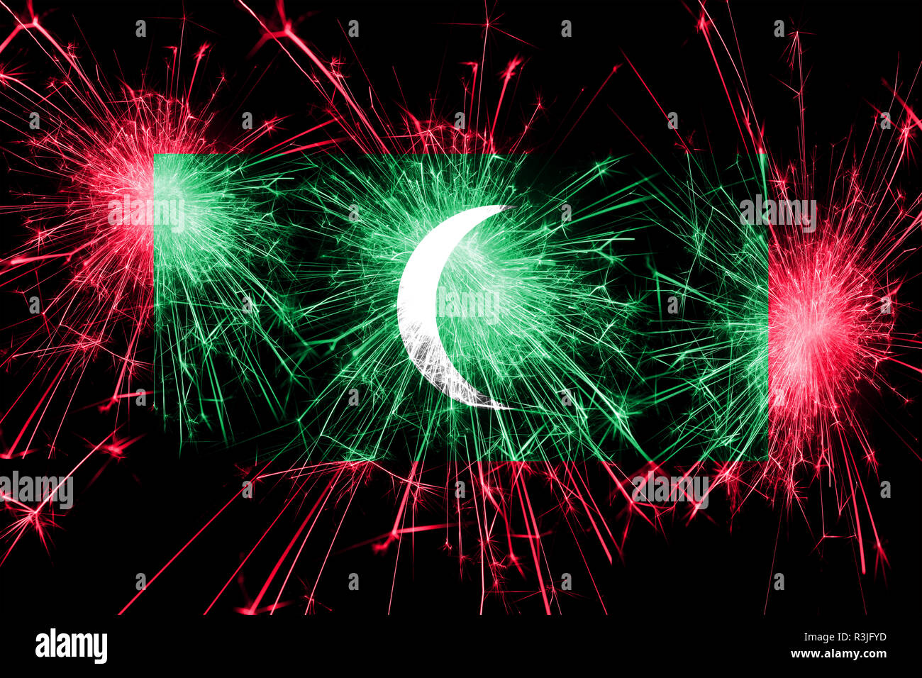 Maldives fireworks sparkling flag. New Year, Christmas and National day ...