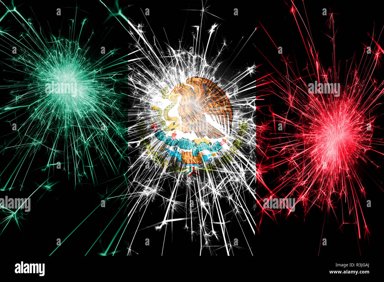Mexico fireworks sparkling flag. New Year, Christmas and National day ...