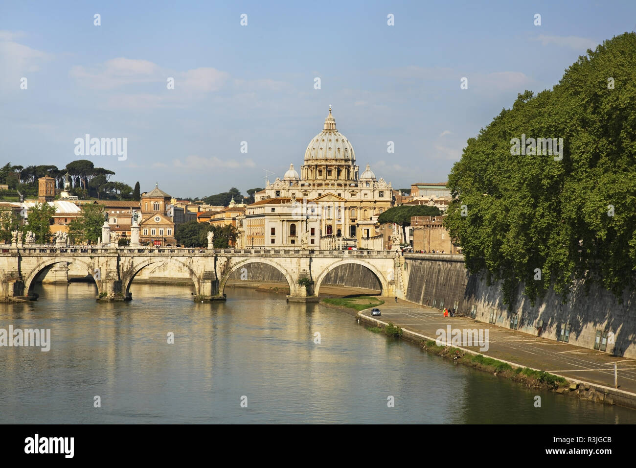 Bridge of Sant Angelo and basilica of st. Paul in Rome. Italy Stock ...