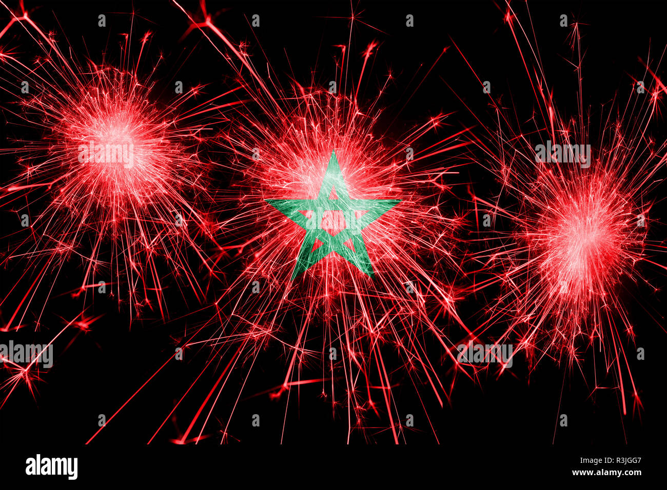 Morocco fireworks sparkling flag. New Year, Christmas and National day ...
