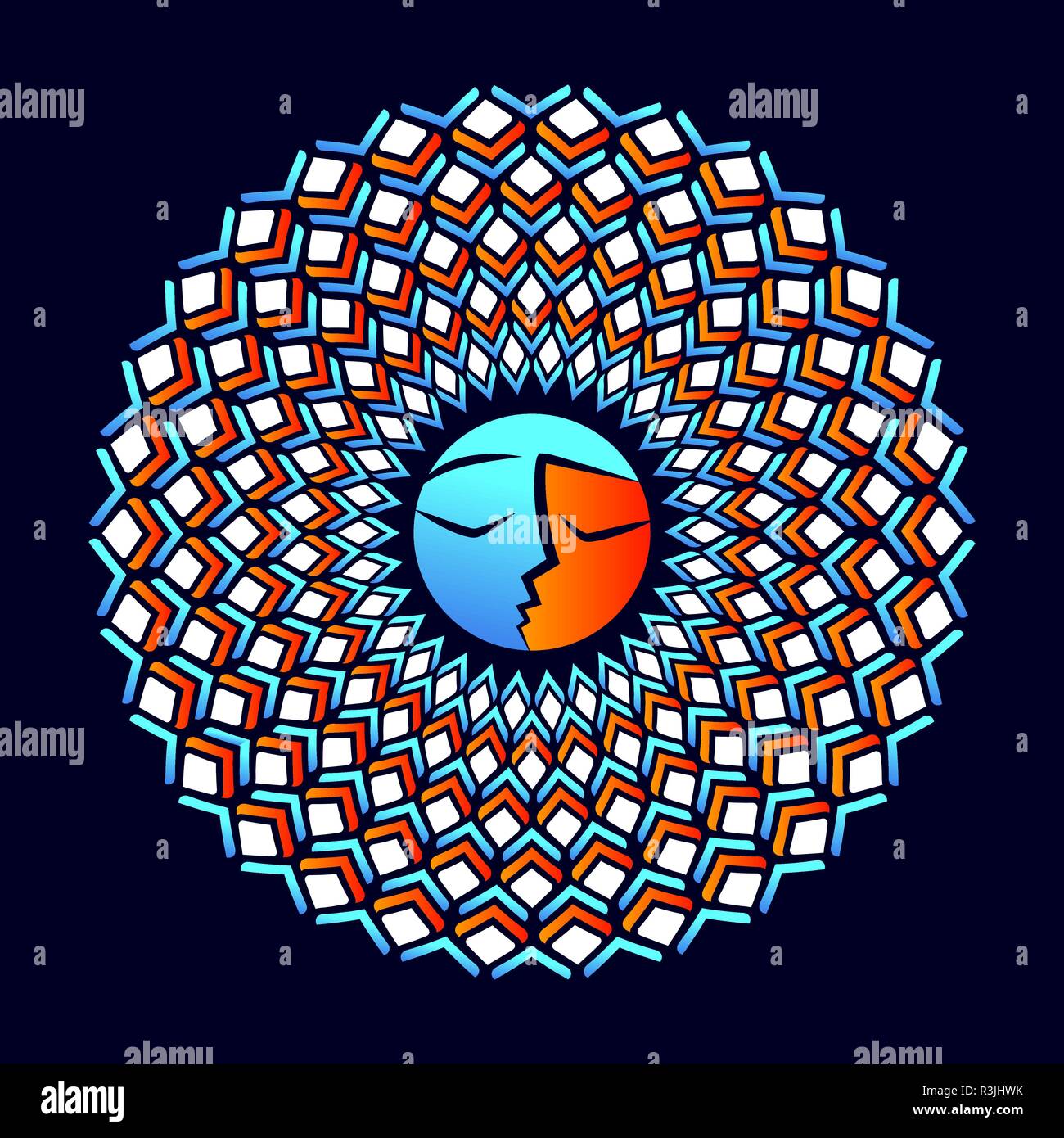 The vector image of the sun and moon in the ornament. The ancient ...