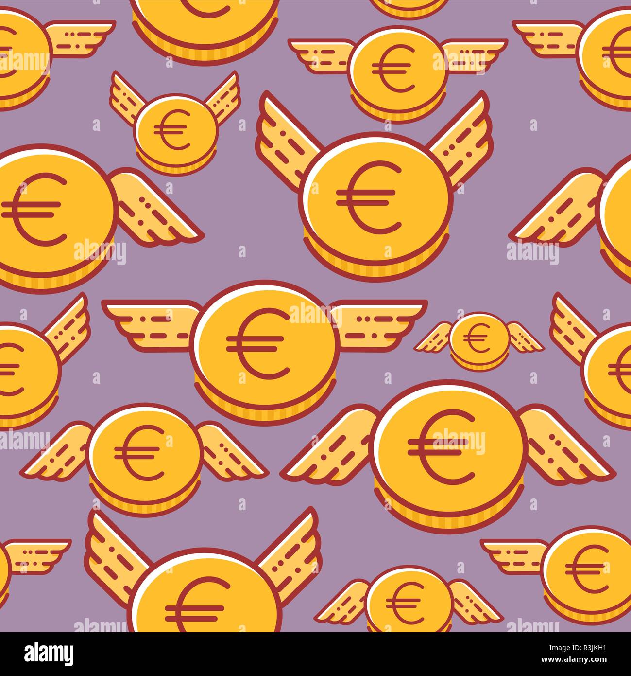 Euro coins with wings, seamless vector pattern, flat line design style ...