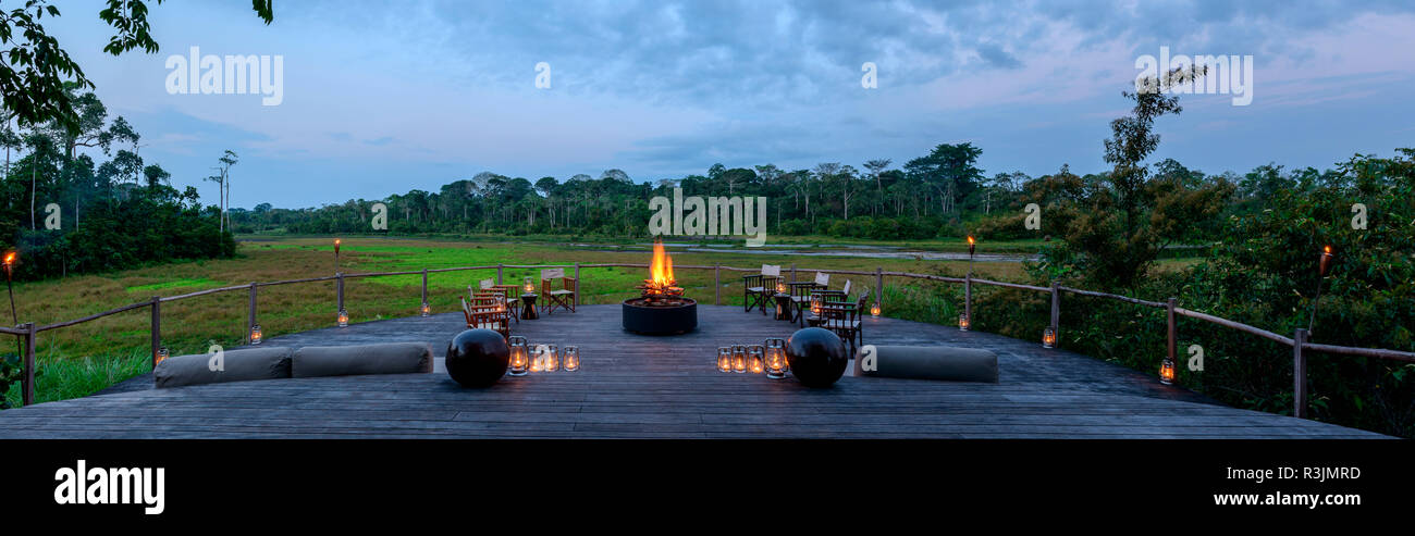 Lango Camp deck. Lango Bai. Odzala-Kokoua National Park. Cuvette-Ouest ...