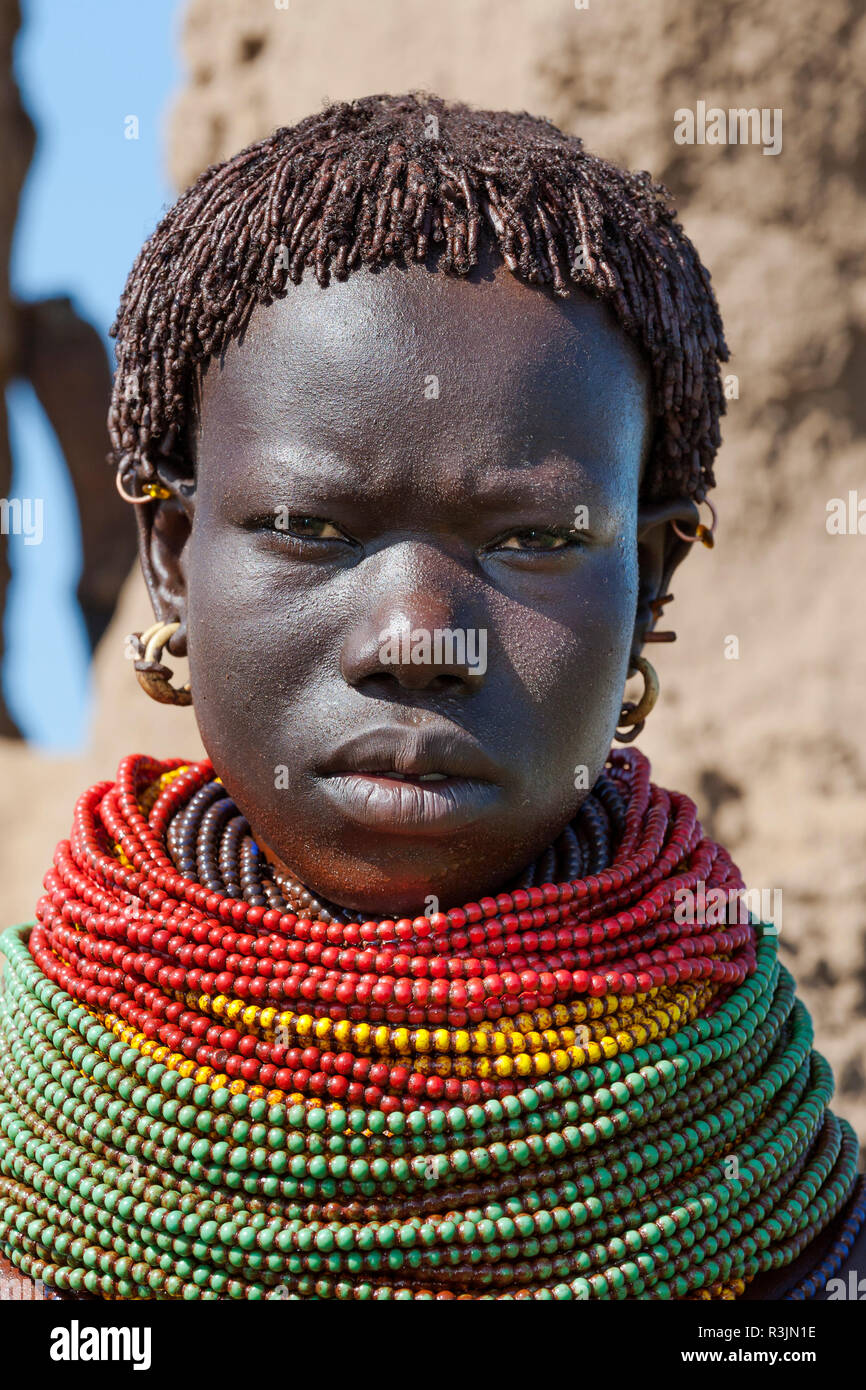 Africa, Ethiopia, Southern Omo Valley, Nyangatom Tribe. Headshot of a ...