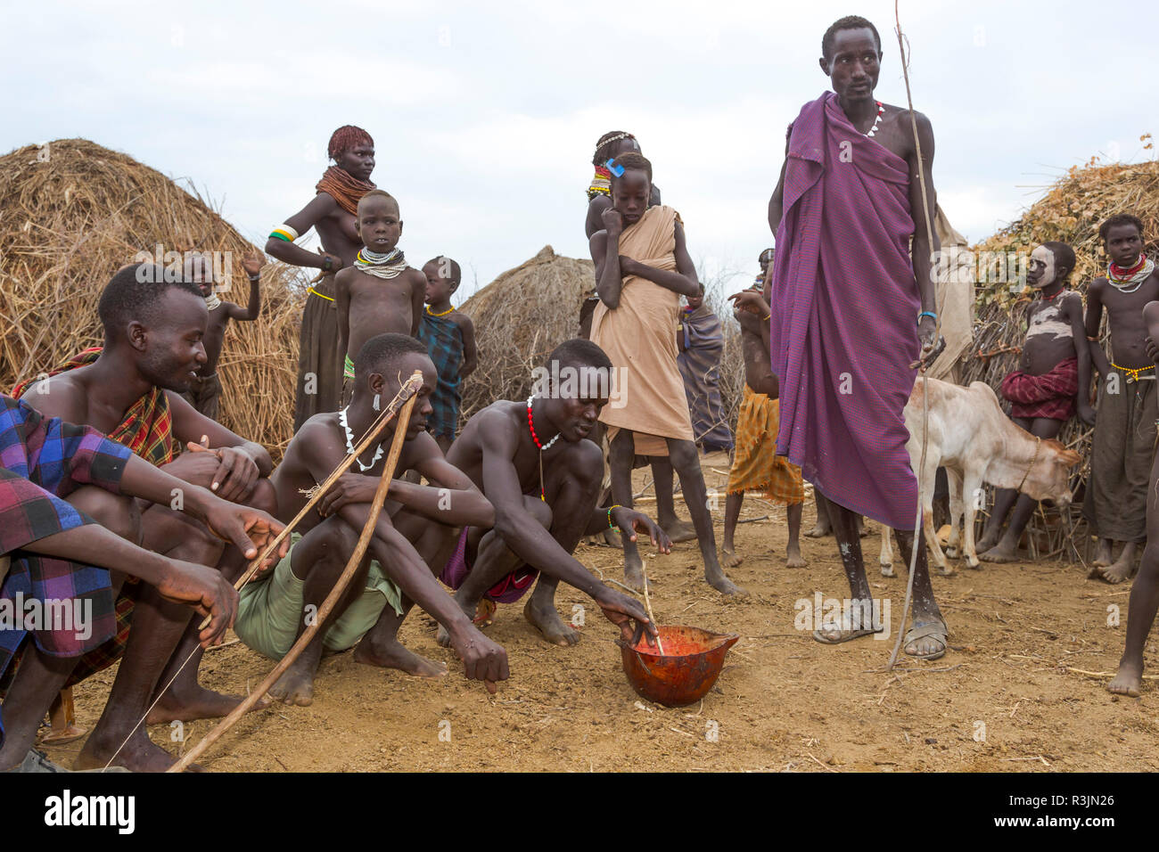 Africa, Ethiopia, Southern Omo Valley, Nyangatom Tribe. The group of ...