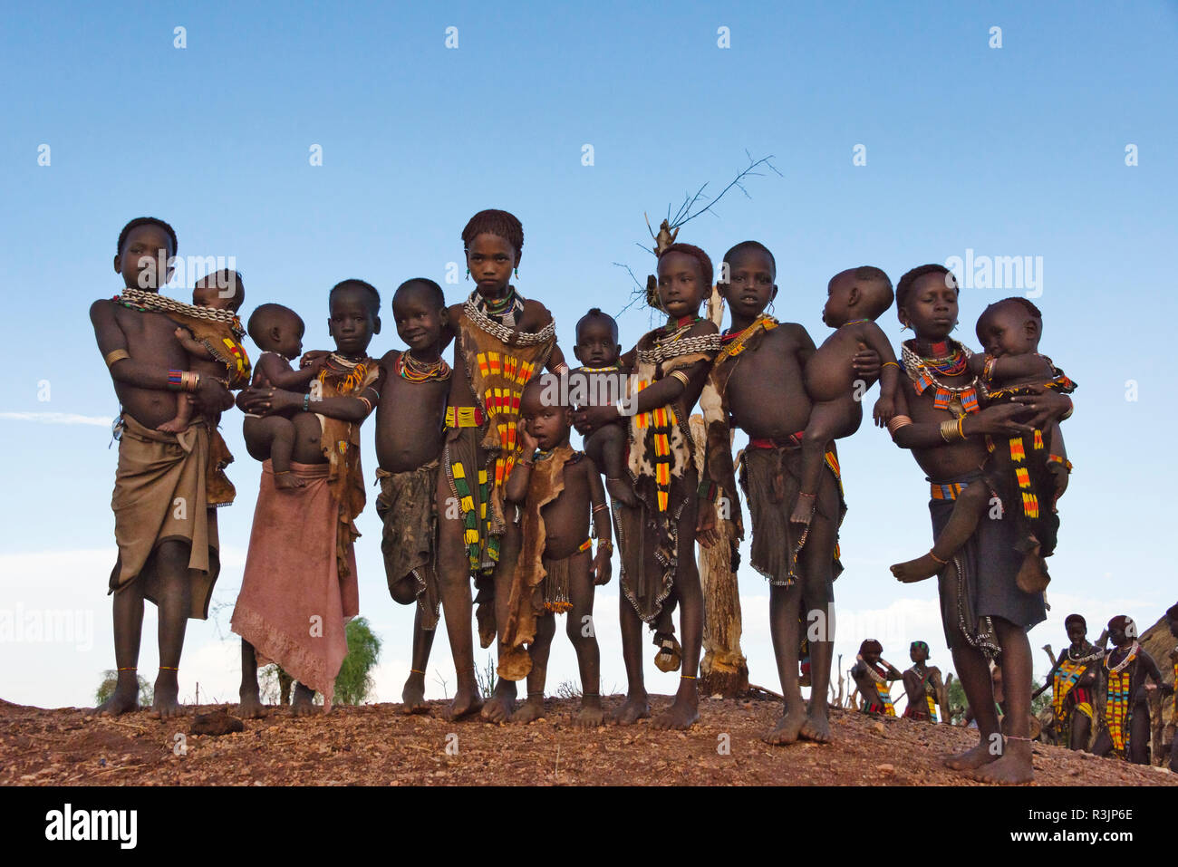 Hamar tribe, children in traditional clothing, Hamar Village, South Omo ...