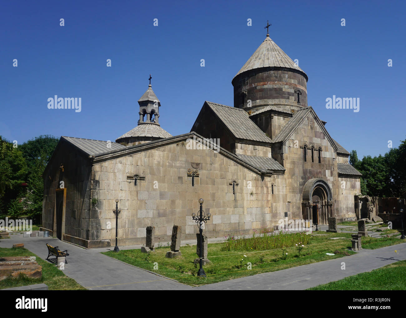 Kecharis Armenian Monastery Side View with Paved Path Garden and Entry ...