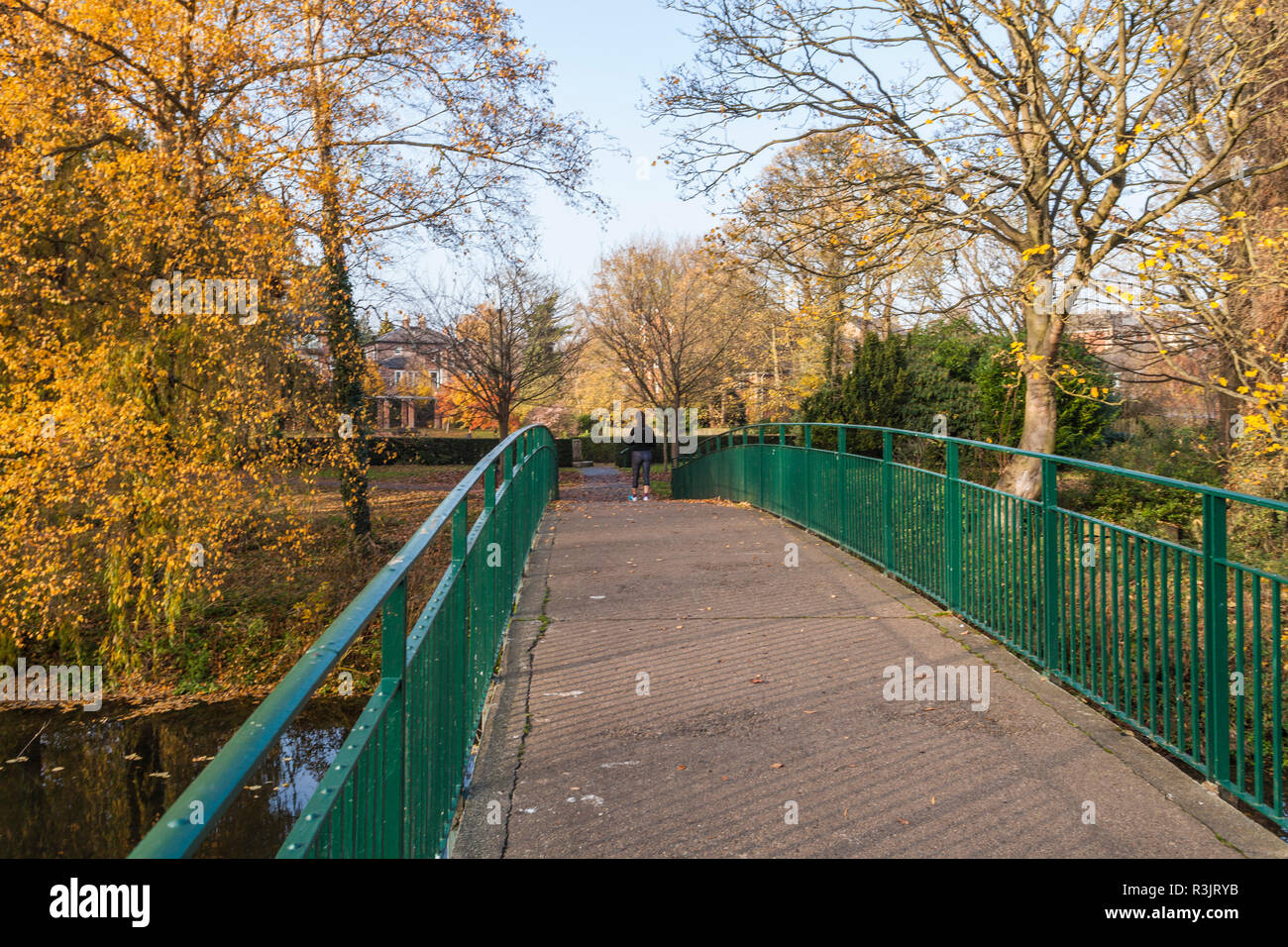 Footbridge over the River Skerne in the South Park, Darlington,England ...