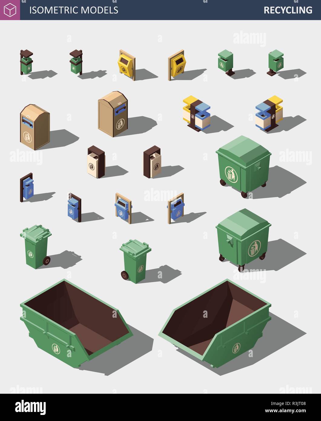 Modern Recycle Mixed Waste Garbage Bin Illustration Set Stock Vector ...