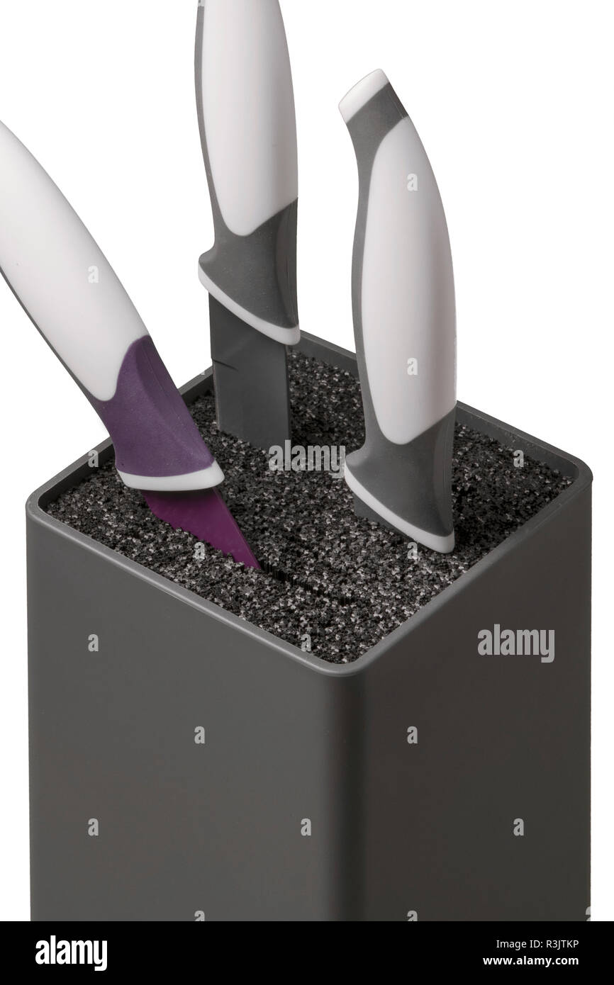 knife block with plastic fibers for kitchen knives Stock Photo - Alamy