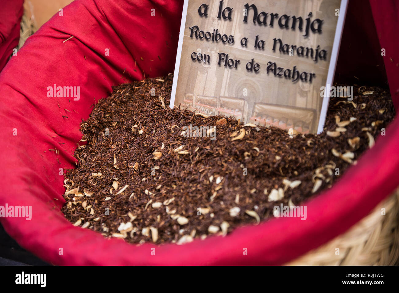 spices,seeds and tea sold in a traditional market in granada,spain ...