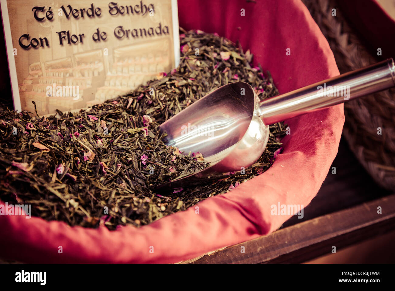 spices,seeds and tea sold in a traditional market in granada,spain ...