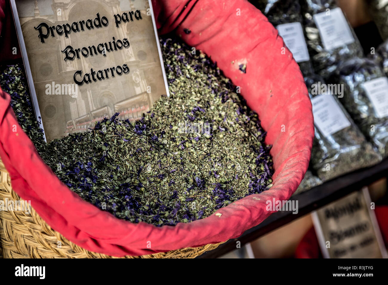 spices,seeds and tea sold in a traditional market in granada,spain ...