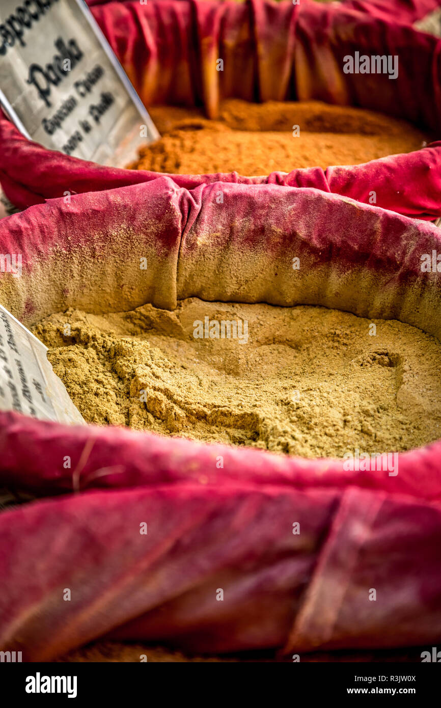 spices,seeds and tea sold in a traditional market in granada,spain ...