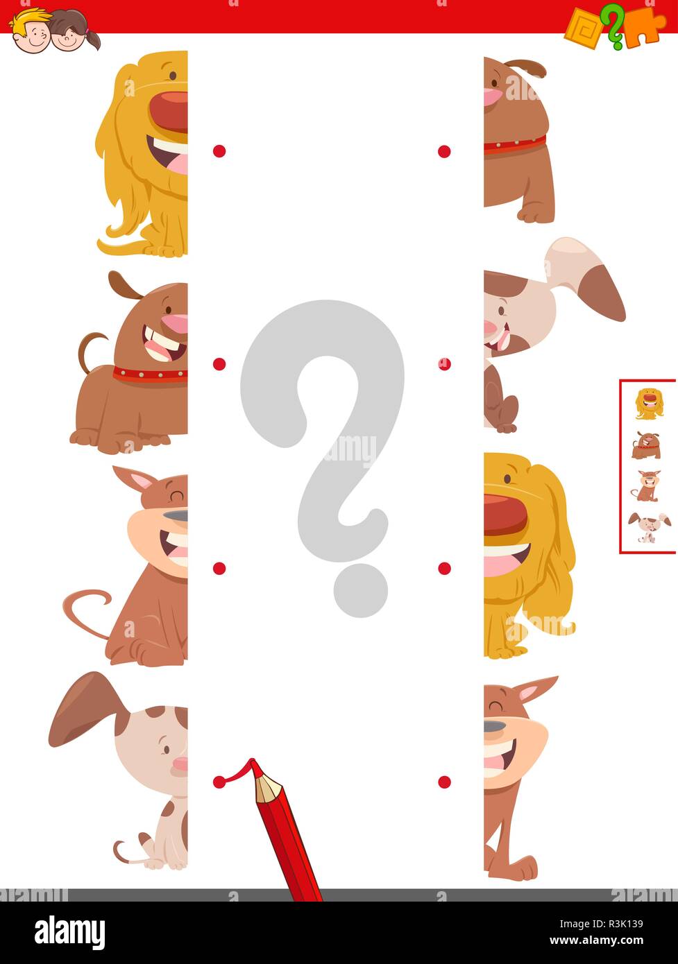 Cartoon Illustration of Educational Game of Matching Halves of Dogs ...