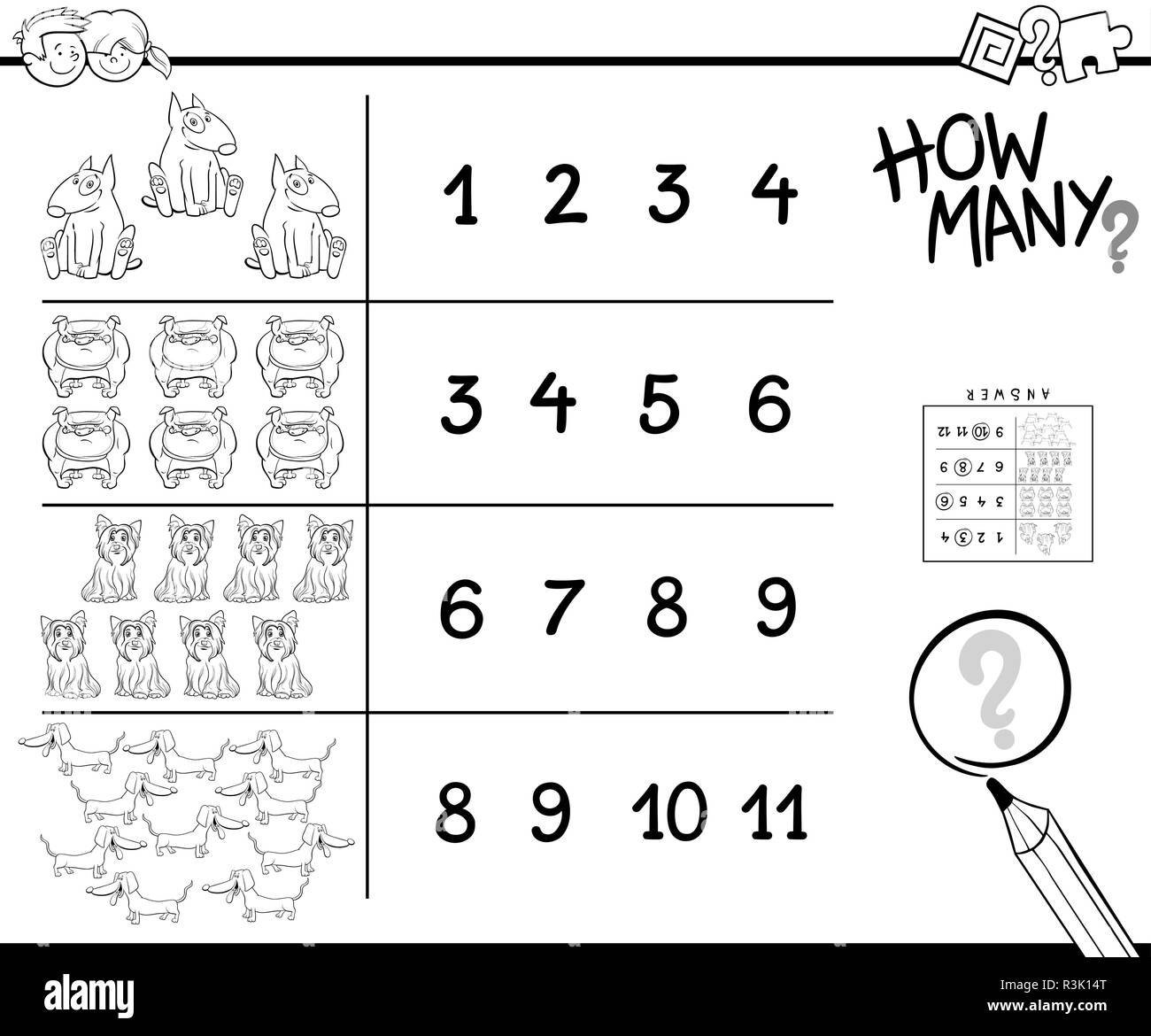 Black and White Cartoon Illustration of Educational How Many Counting ...