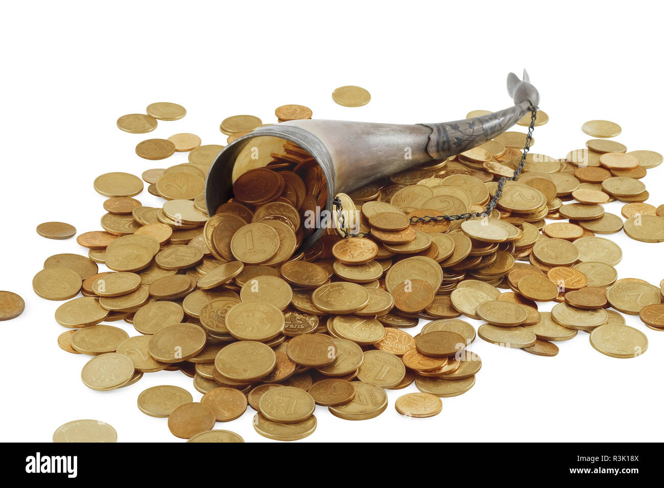Cornucopia bone full of gold coin Stock Photo - Alamy