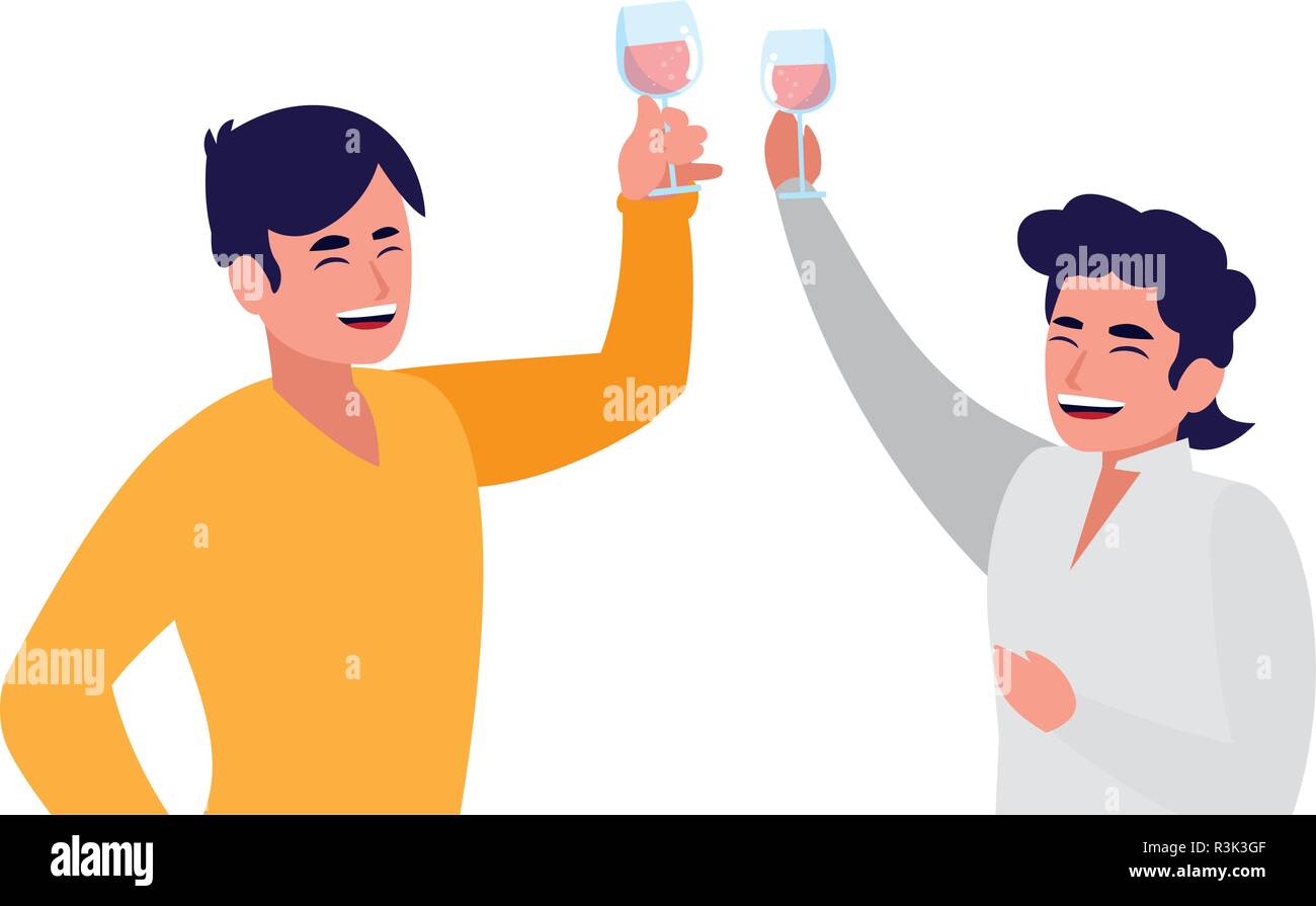 cartoon men having fun time with alcohol drinks over white background ...