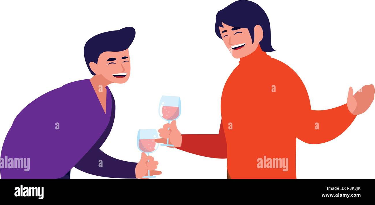 cartoon men having fun time with alcohol drinks over white background ...