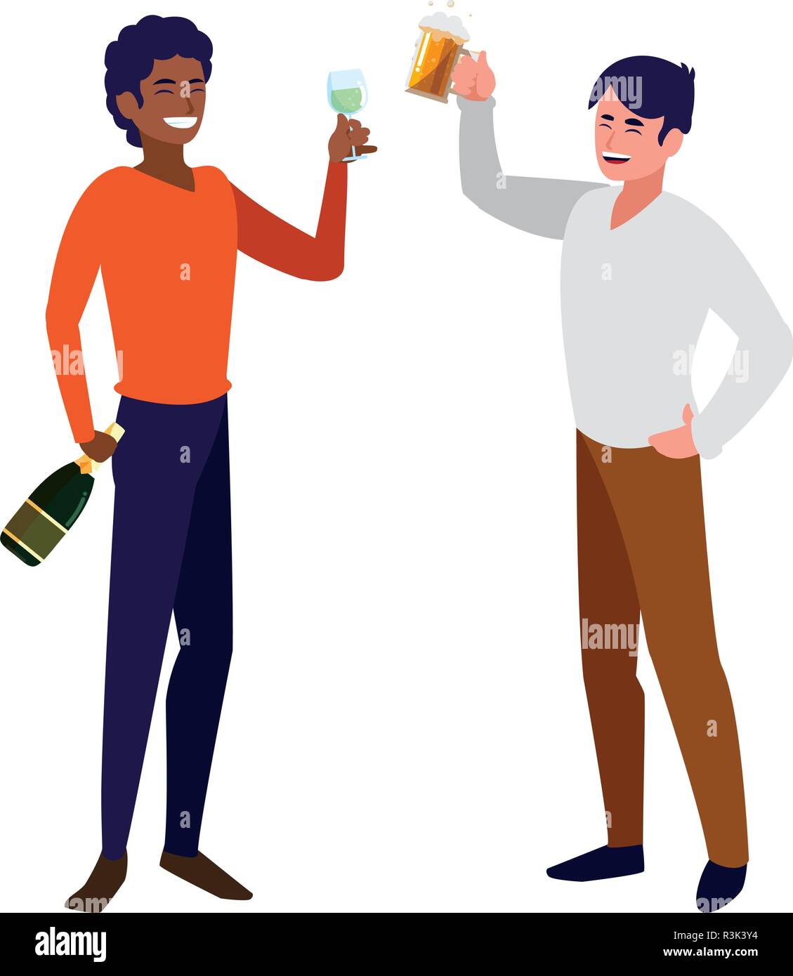 cartoon men having fun time with alcohol drinks over white background ...