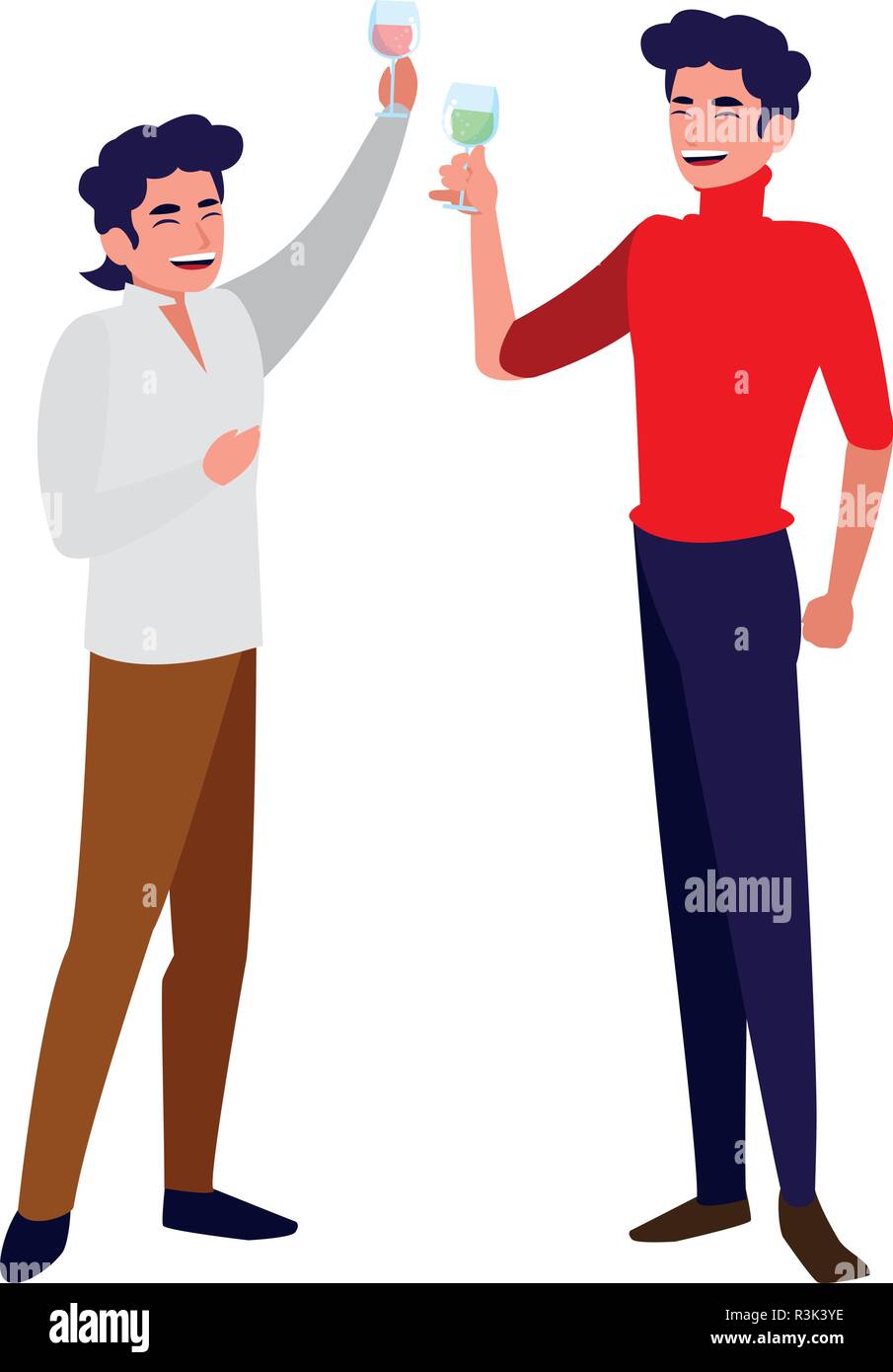 cartoon men having fun time with alcohol drinks over white background ...