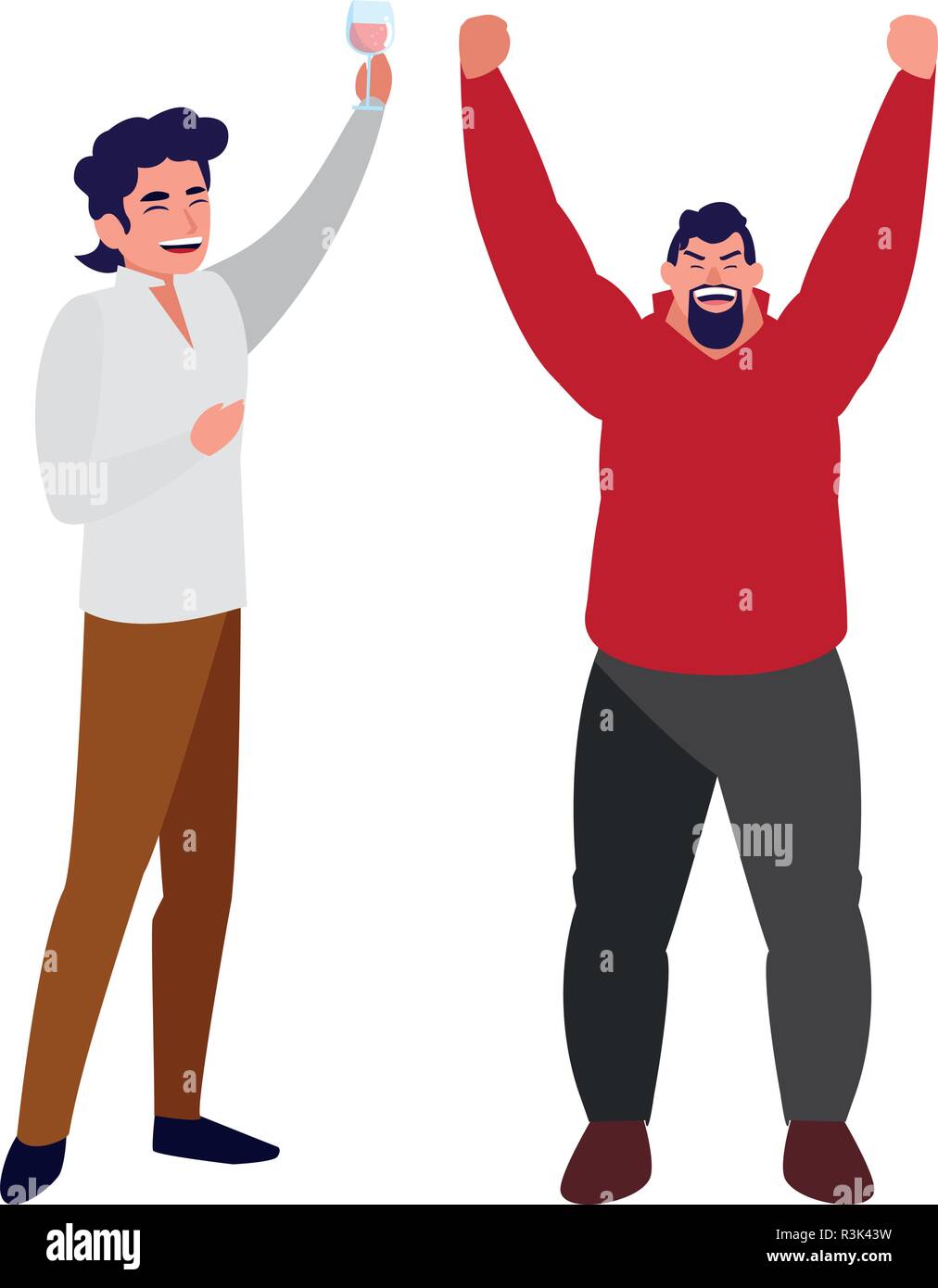 cartoon men having fun time with alcohol drinks over white background ...