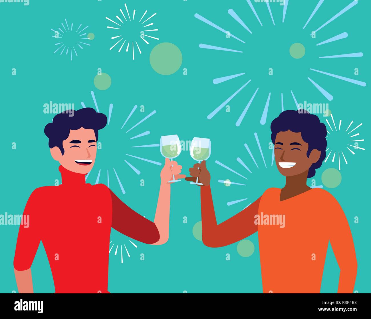 cartoon men having fun time with alcohol drinks over blue background ...