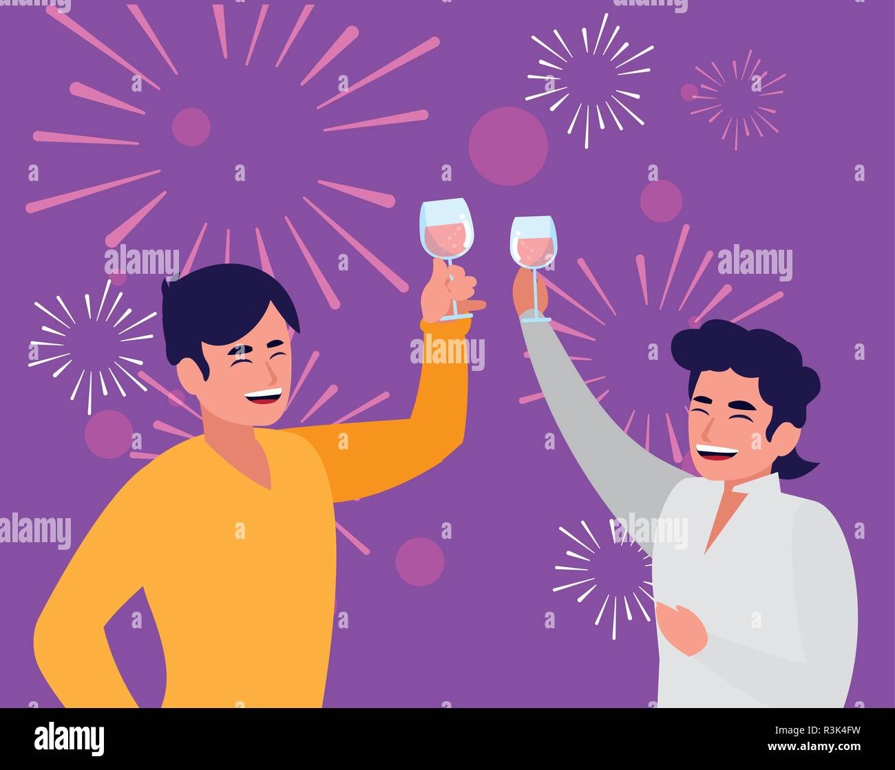 cartoon men having fun time with alcohol drinks over purple background ...