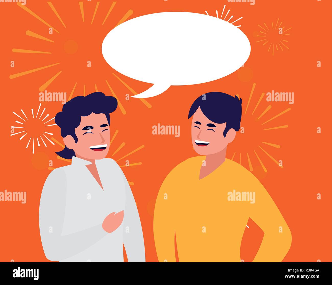 two men having a conversation over orange background, vector ...