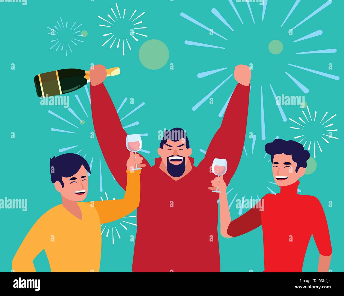 cartoon happy men in a party over blue background, vector illustration ...