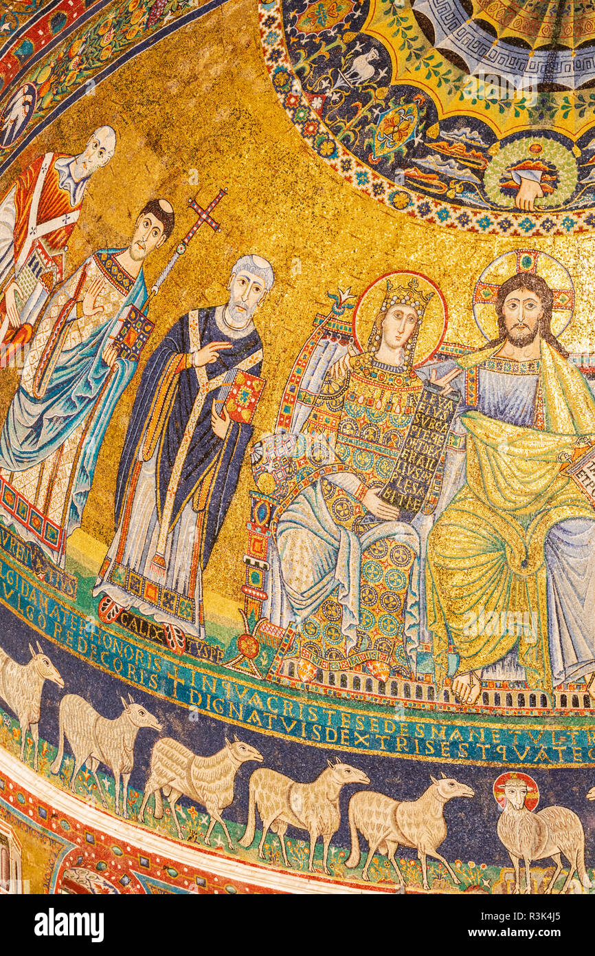 Detail of apse mosaic depicting the Virgin Mary and Christ enthroned ... Detail of apse mosaic depicting the Virgin Mary and Christ enthroned ...