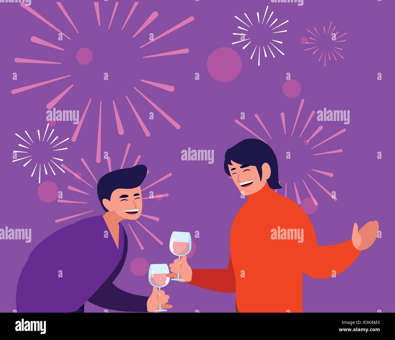 cartoon men having fun time with alcohol drinks over purple background ...
