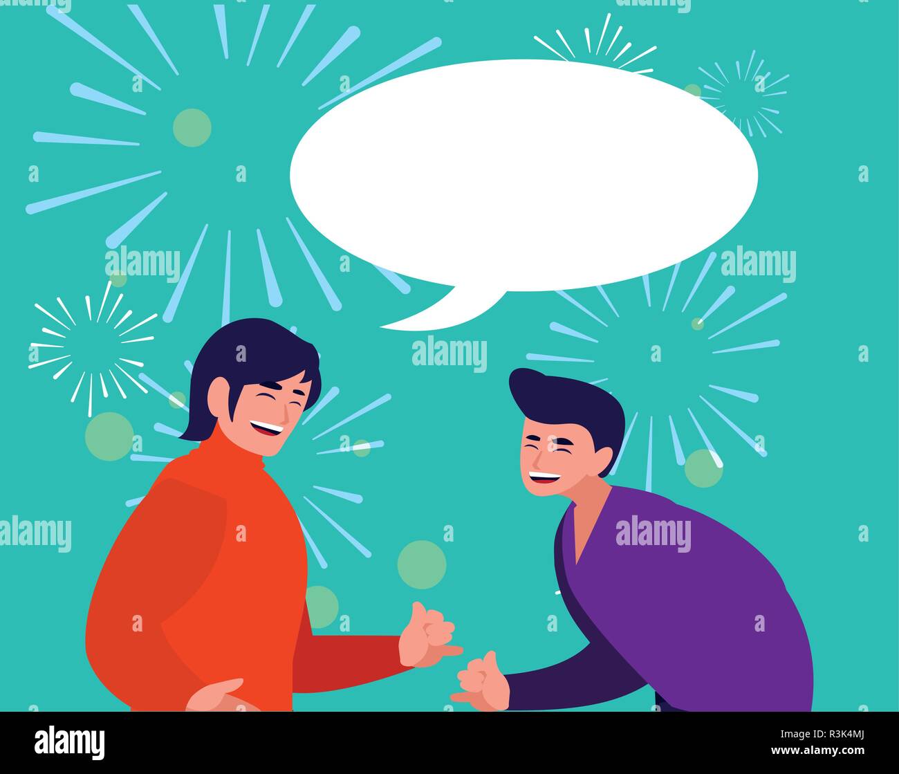 two men having a conversation over blue background, vector illustration ...