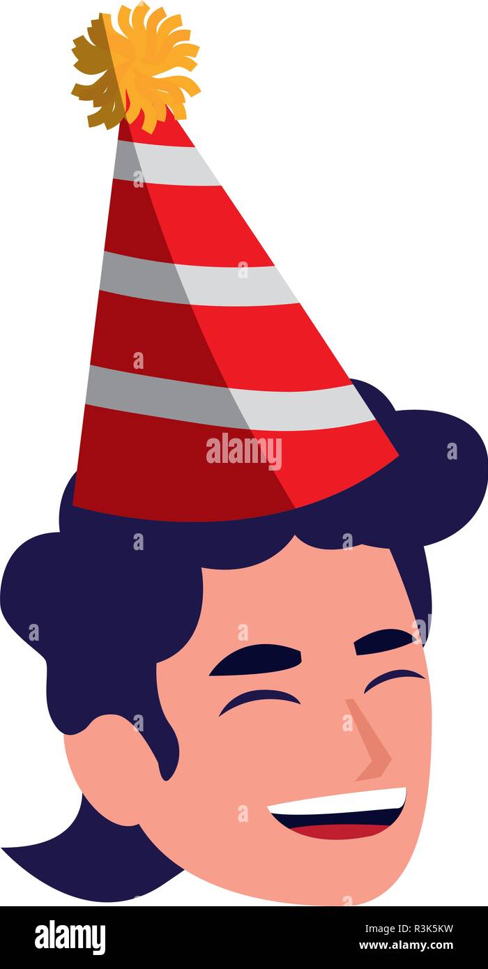 happy man with party hat over white background, vector illustration ...