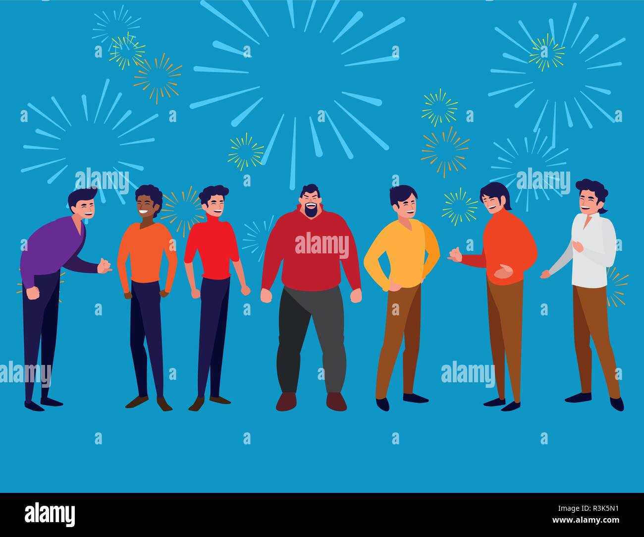 cartoon happy men in a party over blue background, vector illustration ...