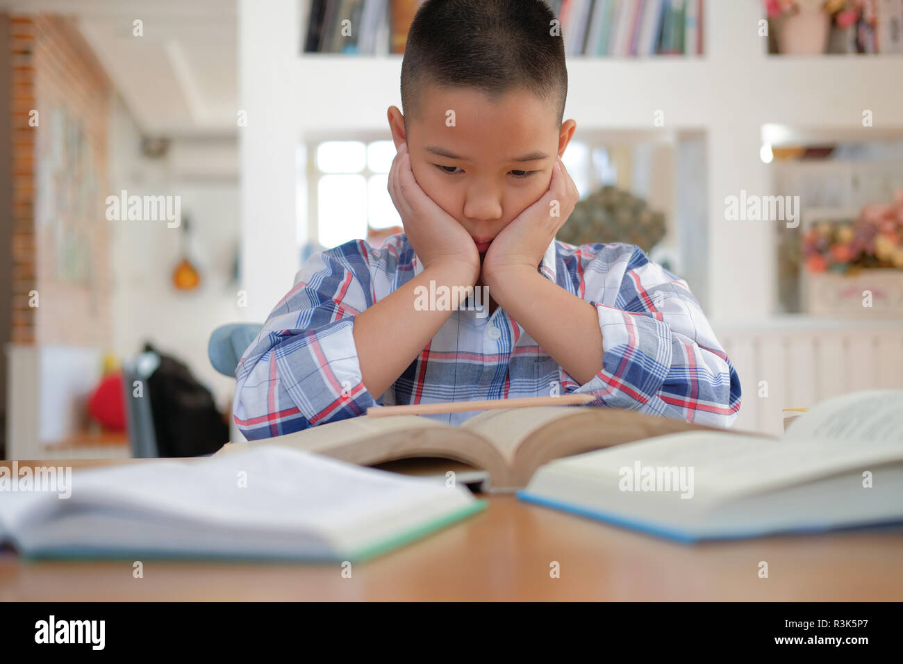 little asian kid boy child stressed tired frustrated bored from ...