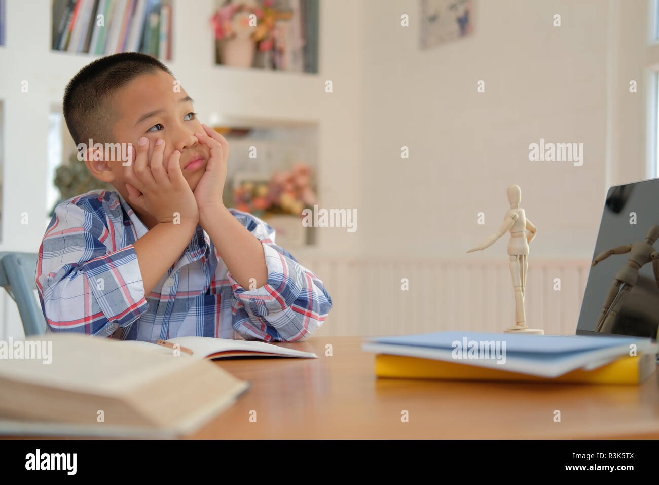 young little asian kid boy child children schoolboy thinking. childhood ...