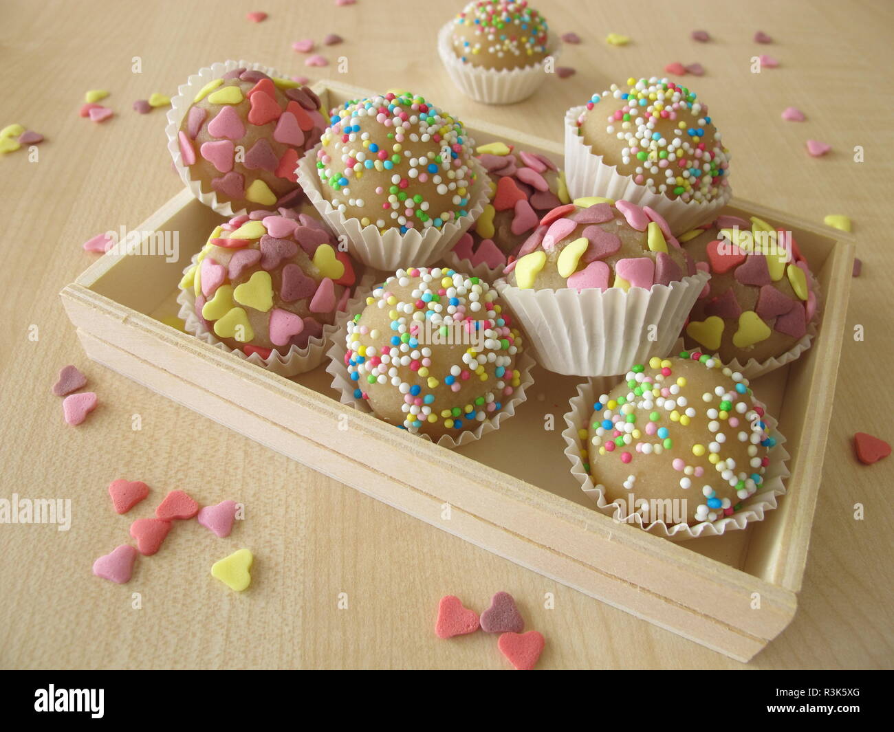 wooden box with marzipan chocolates Stock Photo - Alamy