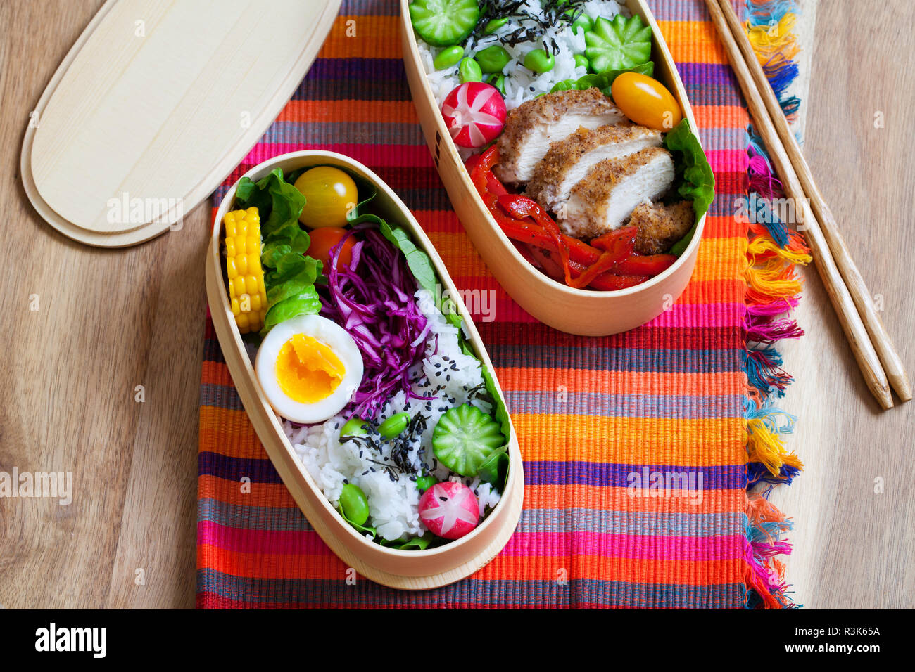 Japanese bento box with chicken, vegetables and rice Stock Photo - Alamy