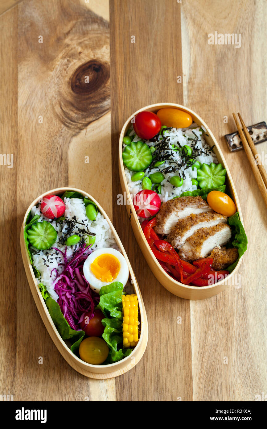 Japanese bento box with chicken, vegetables and rice Stock Photo - Alamy
