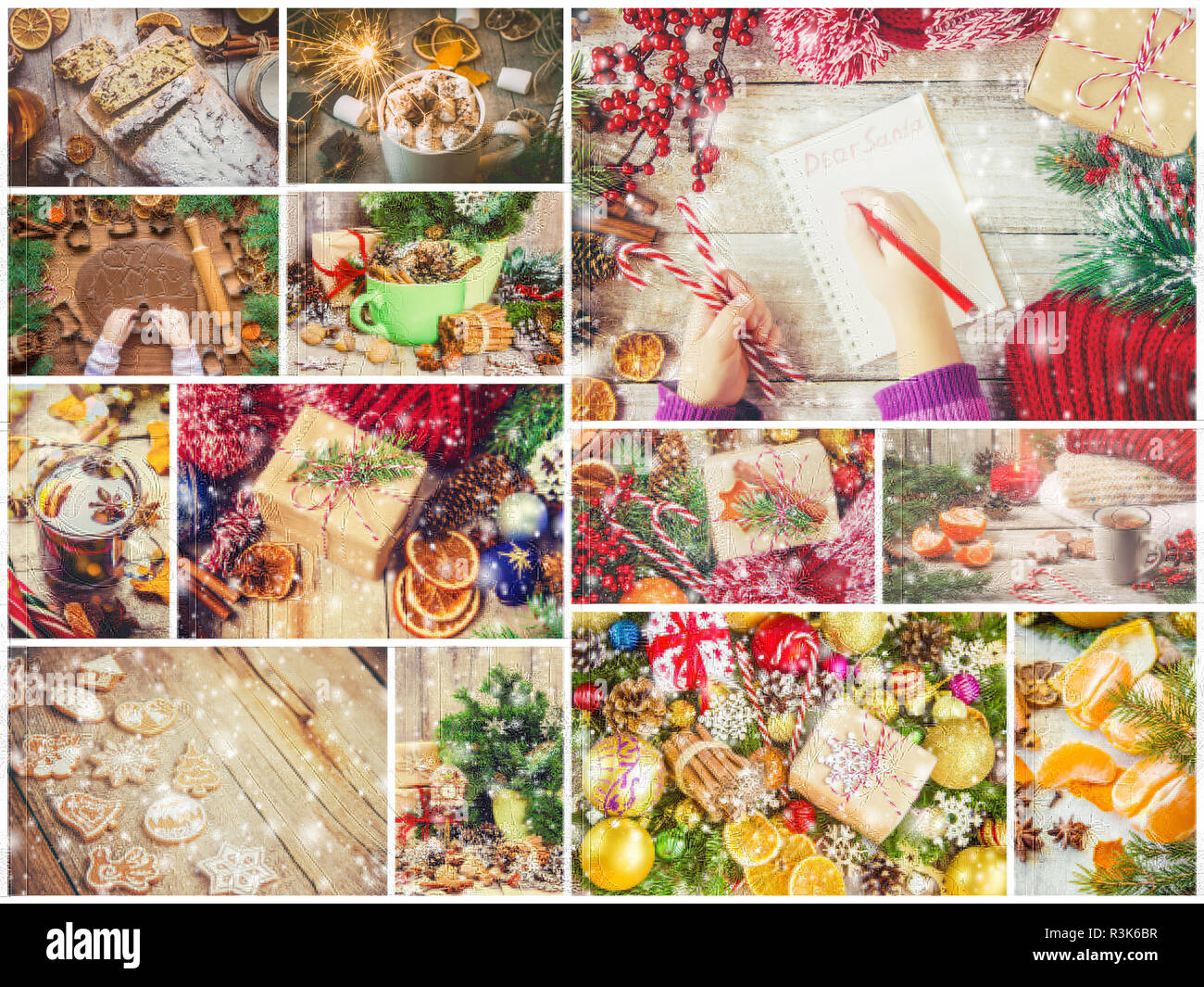 collage of Christmas pictures. Holidays and events. Decoration Stock ...