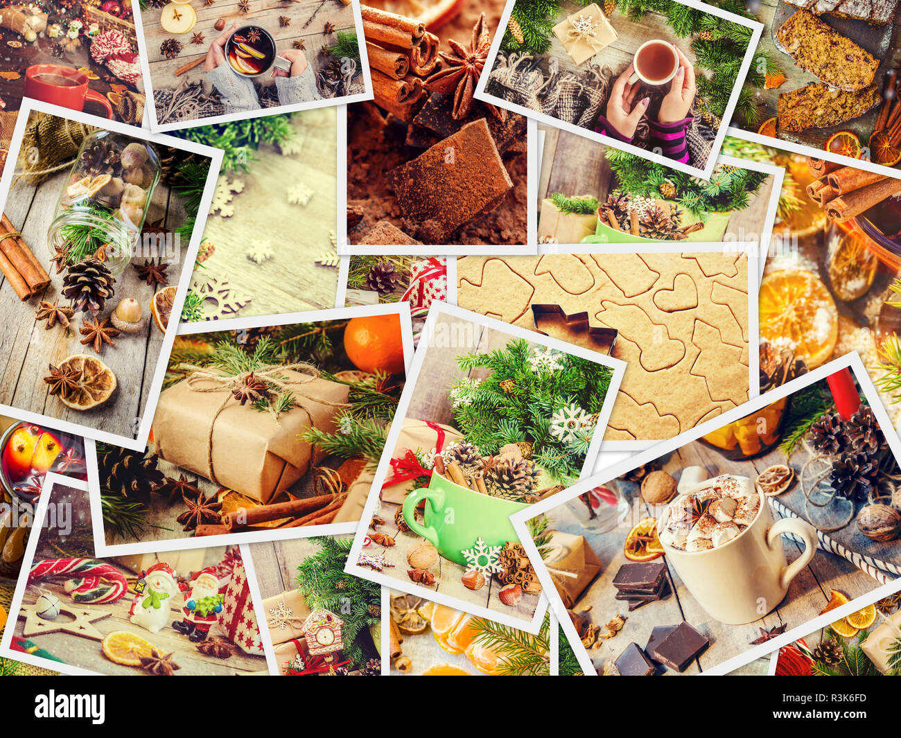 collage of Christmas pictures. Holidays and events. Decoration Stock ...
