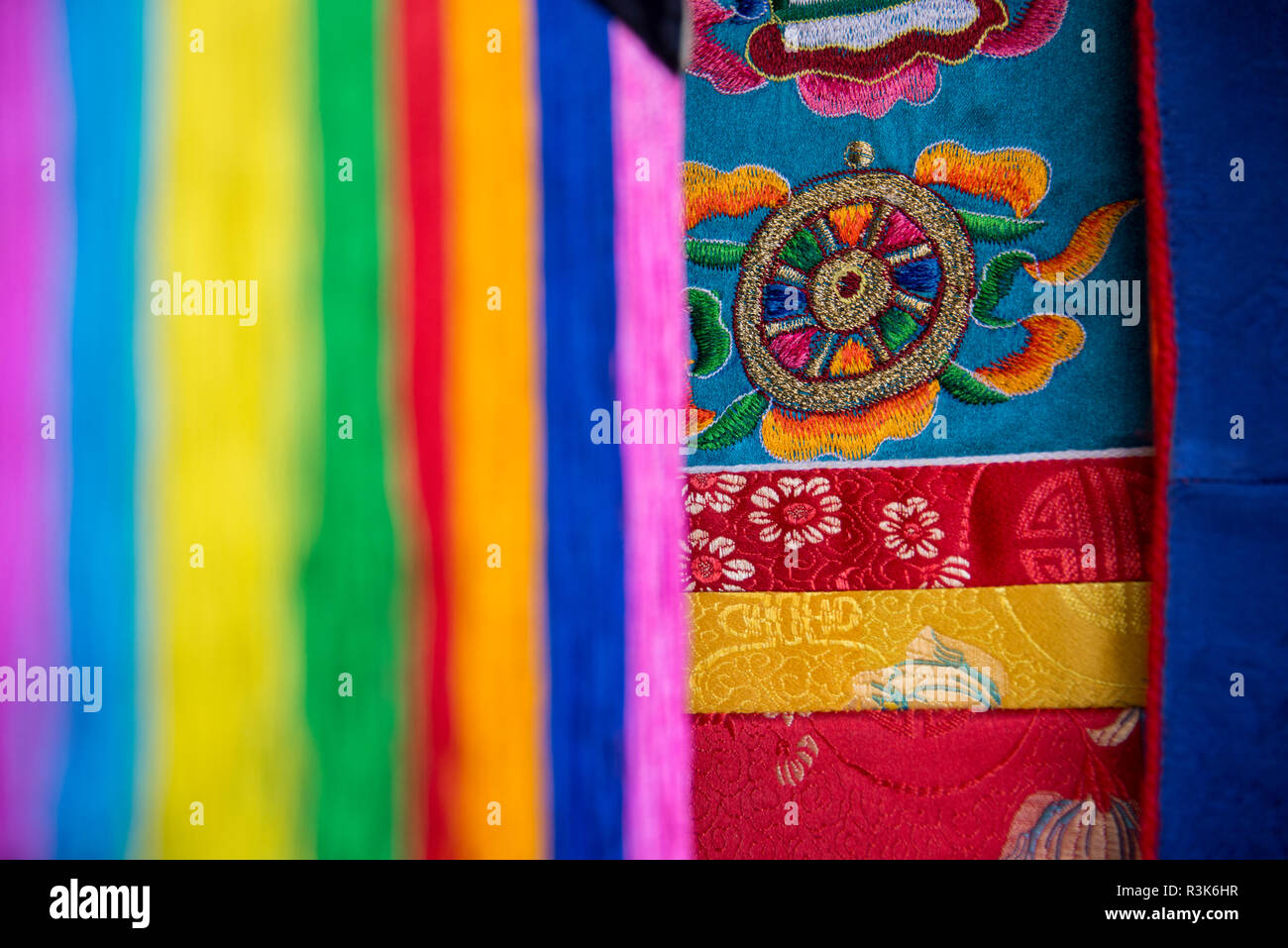 Bhutan, Thimphu. Traditional Bhutanese handicraft textiles Stock Photo ...